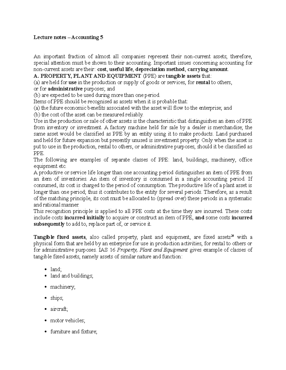 Lecture Notes - Accounting 5 - Lecture notes – Accounting 5 An ...