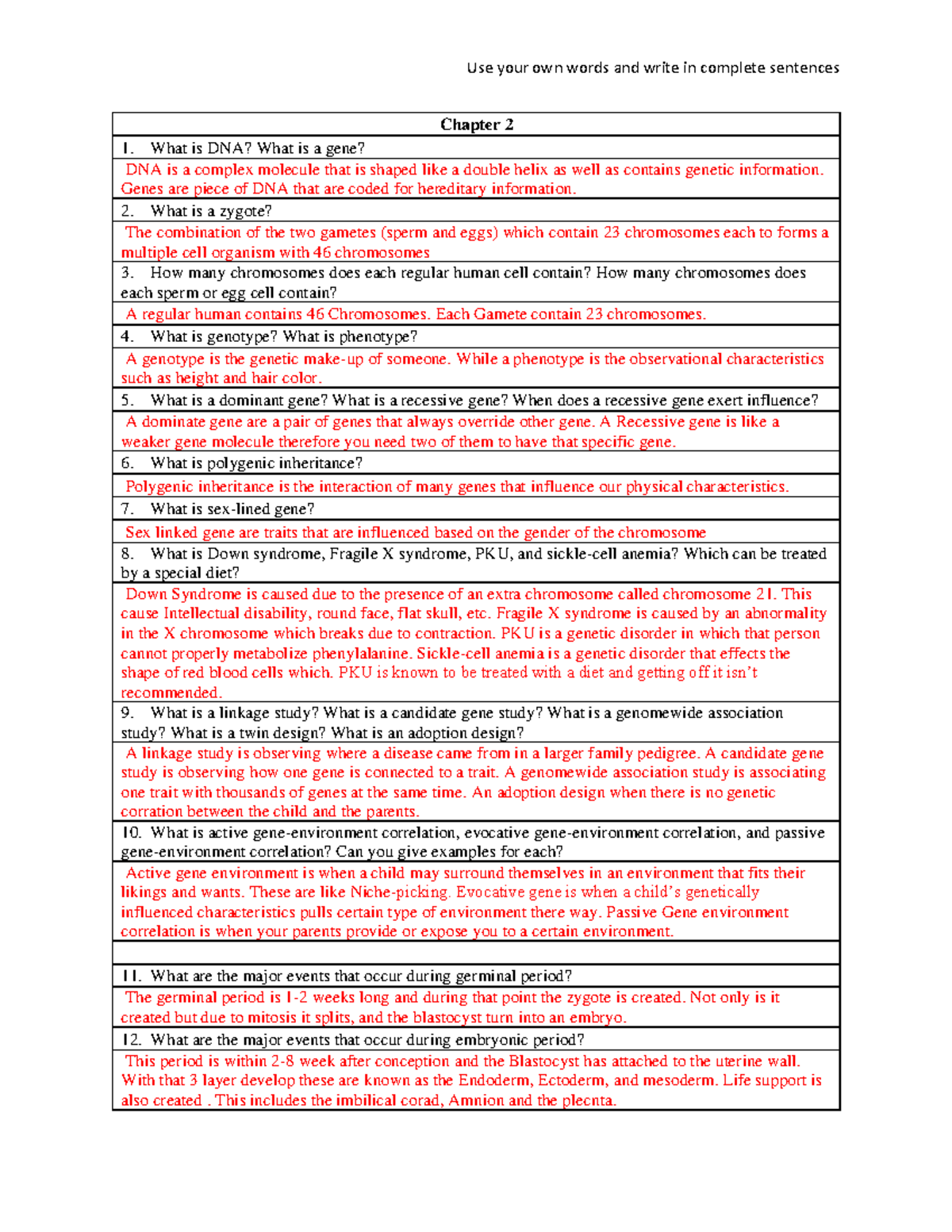 Ch2 - Quiz study guide - Use your own words and write in complete sentences Chapter 2 What is ...