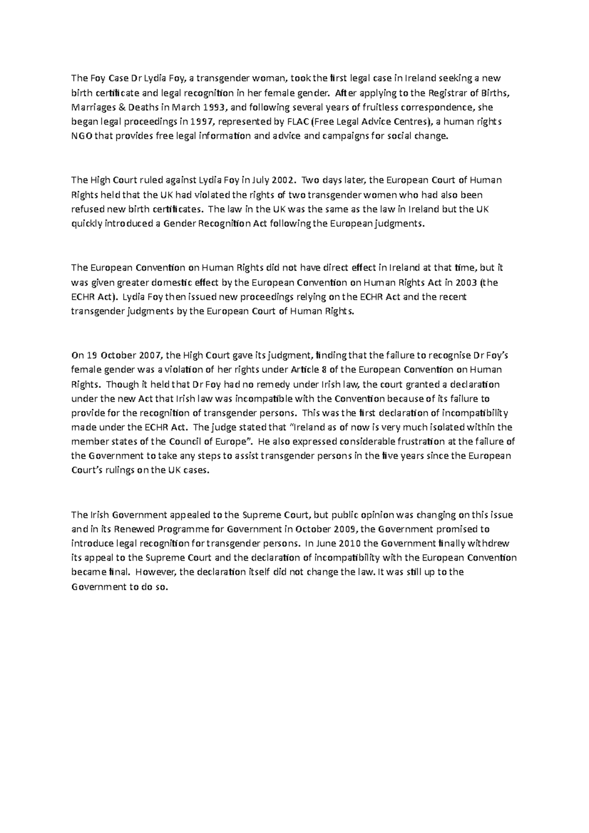 Dr Lydia Foy Summary - The Foy Case Dr Lydia Foy, a transgender woman ...