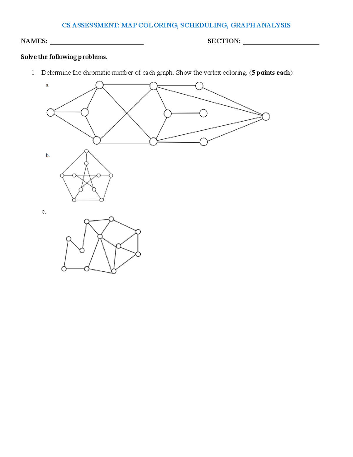 CS Assessment MAP Coloring, Scheduling, Problem Solving - CS ASSESSMENT: MAP COLORING ...