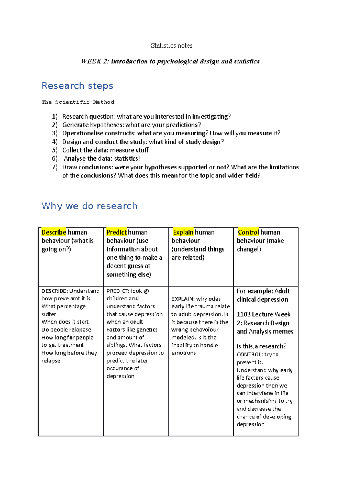 Statistics notes 1103 - Statistics notes WEEK 2: introduction to ...