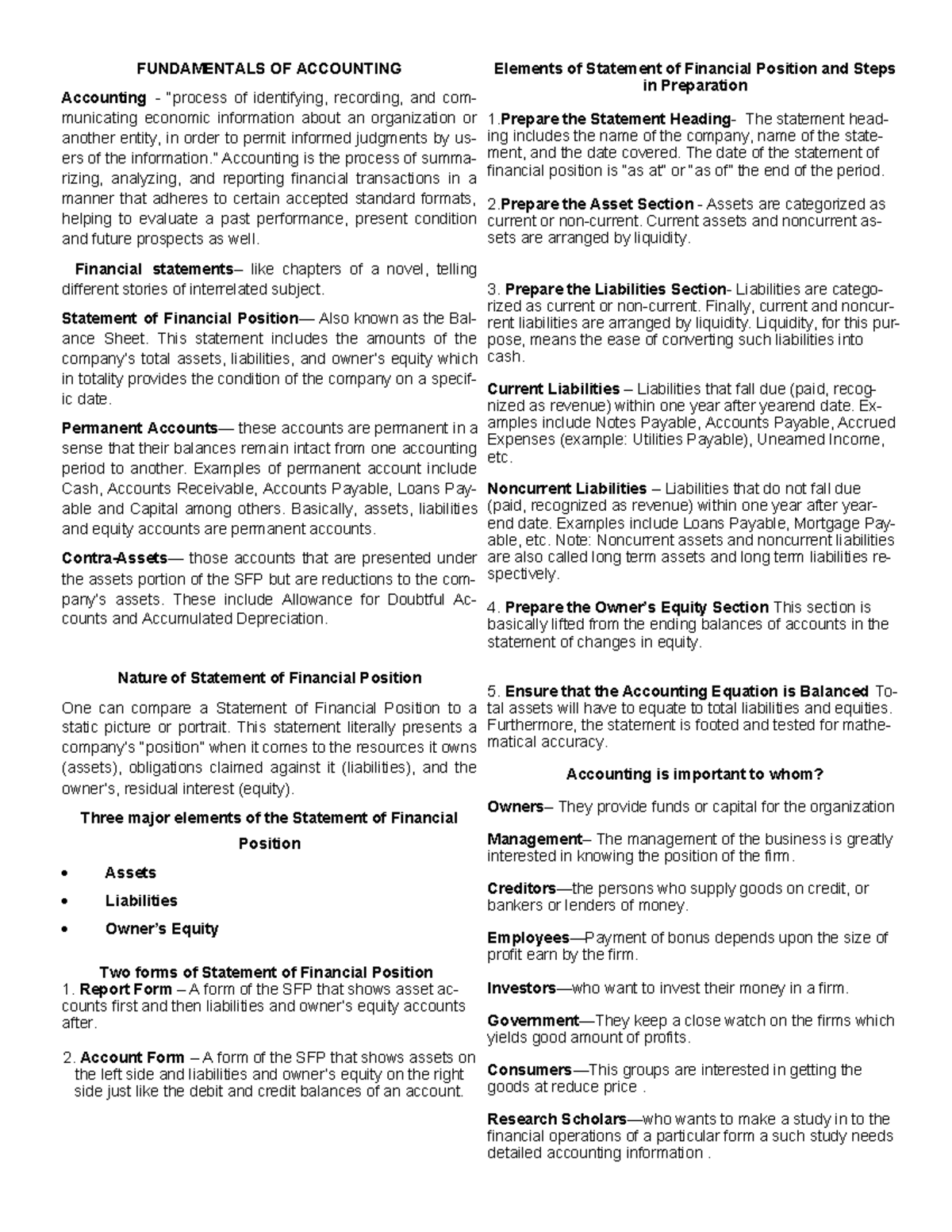 Accounting reviewer - WEVNZSLJ EFV - FUNDAMENTALS OF ACCOUNTING ...