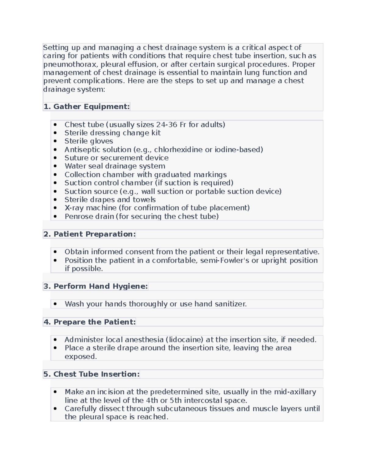 Chest tube procedures and guidelines - Setting up and managing a chest ...