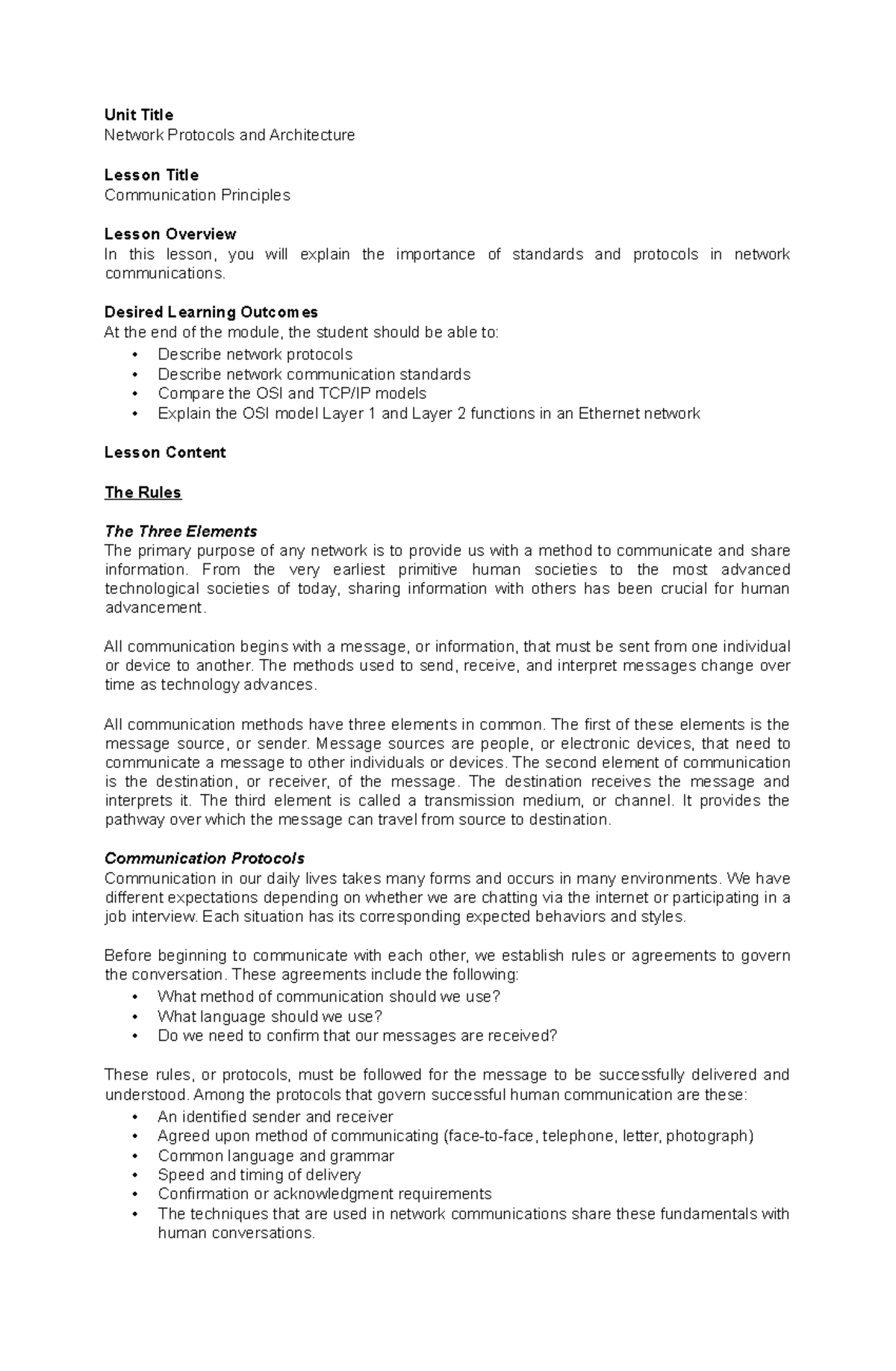 Module 5 - Communication Principles - Unit Title Network Protocols and ...
