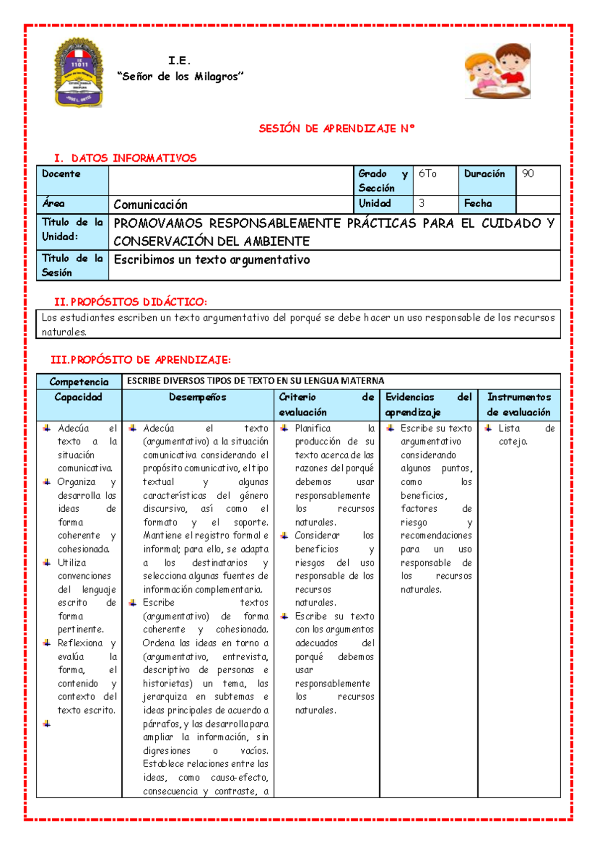 Comunicación - 21 DE MAYO - SESIÓN DE APRENDIZAJE N° I. DATOS INFORMATIVOS Docente Grado y ...