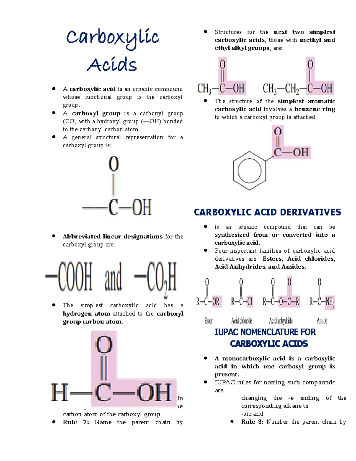 Inorganic Chemistry Part 23 Summary - A carboxylic acid is an organic ...