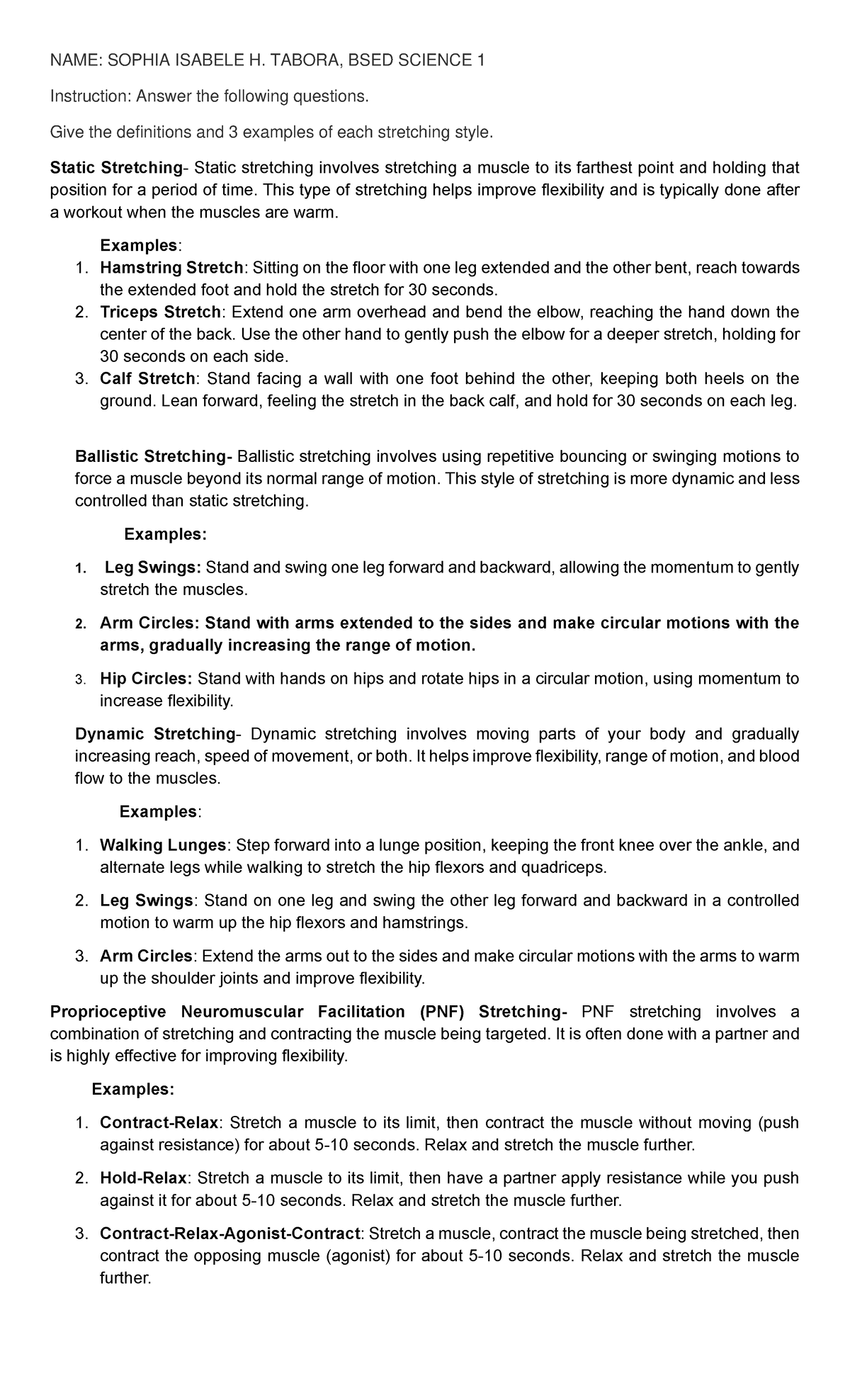 Pathfit-2- Assignment - NAME: SOPHIA ISABELE H. TABORA, BSED SCIENCE 1 Instruction: Answer the ...