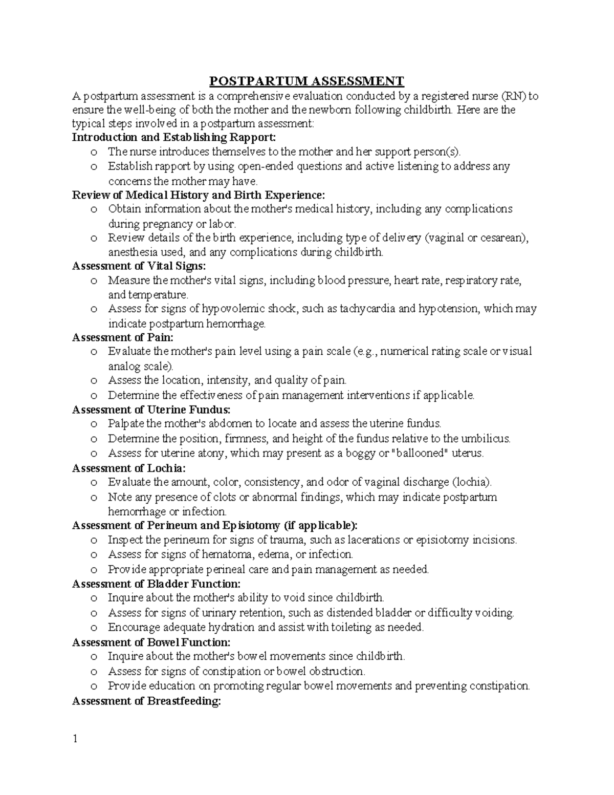 Postpartum Assessment - Here are the typical steps involved in a ...