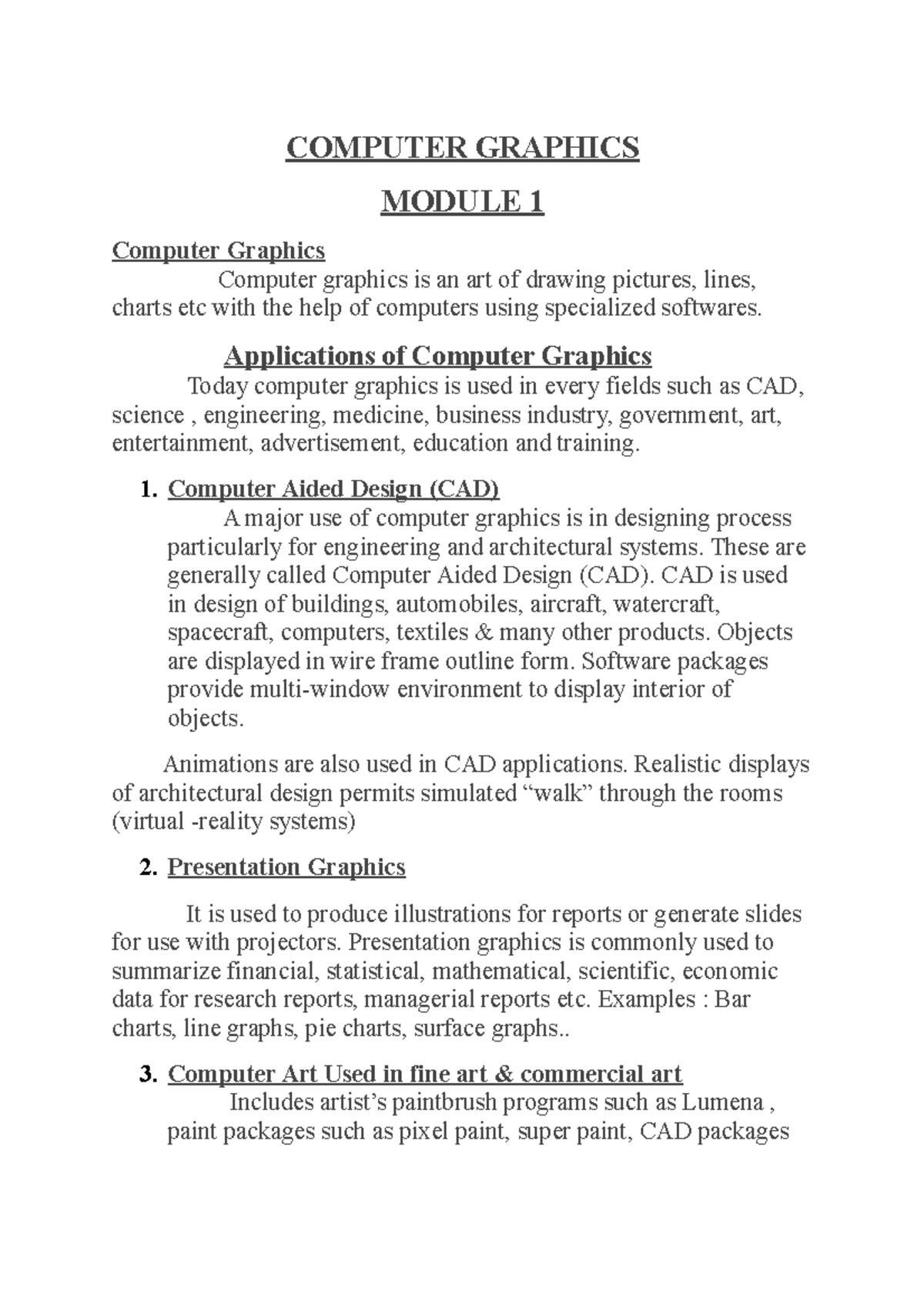 Module 1 - CG notes - COMPUTER GRAPHICS MODULE 1 Computer Graphics ...