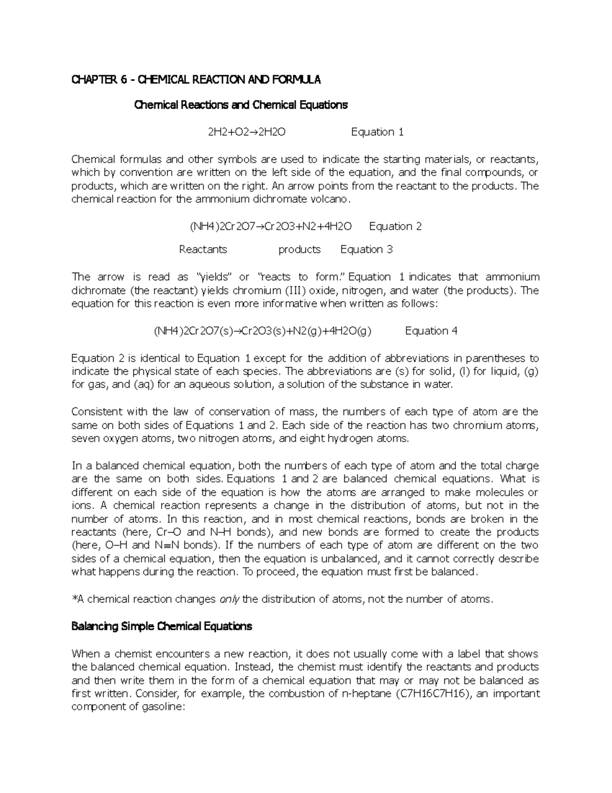 CHAPTER 6 - CHEMICAL REACTION AND FORMULA - CHAPTER 6 - CHEMICAL ...