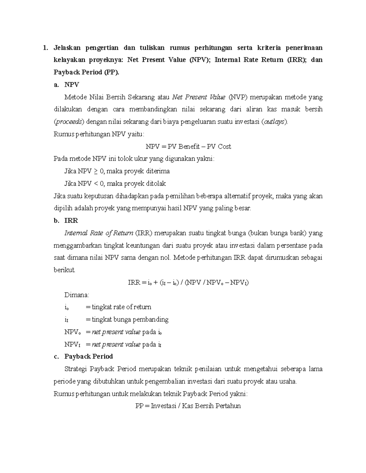 pengertian dan rumus perhitungan serta kriteria penerimaan kelayakan ...