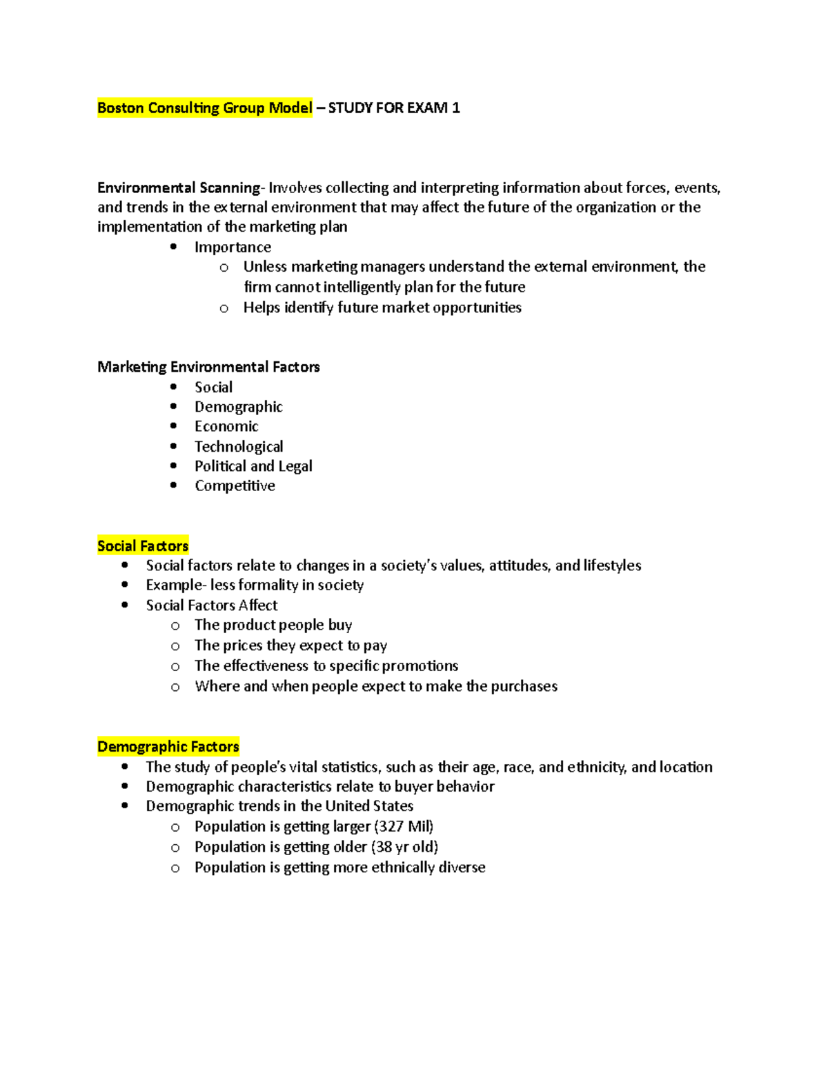 MKT 371- Chapter 4 Notes - Boston Consulting Group Model – STUDY FOR ...