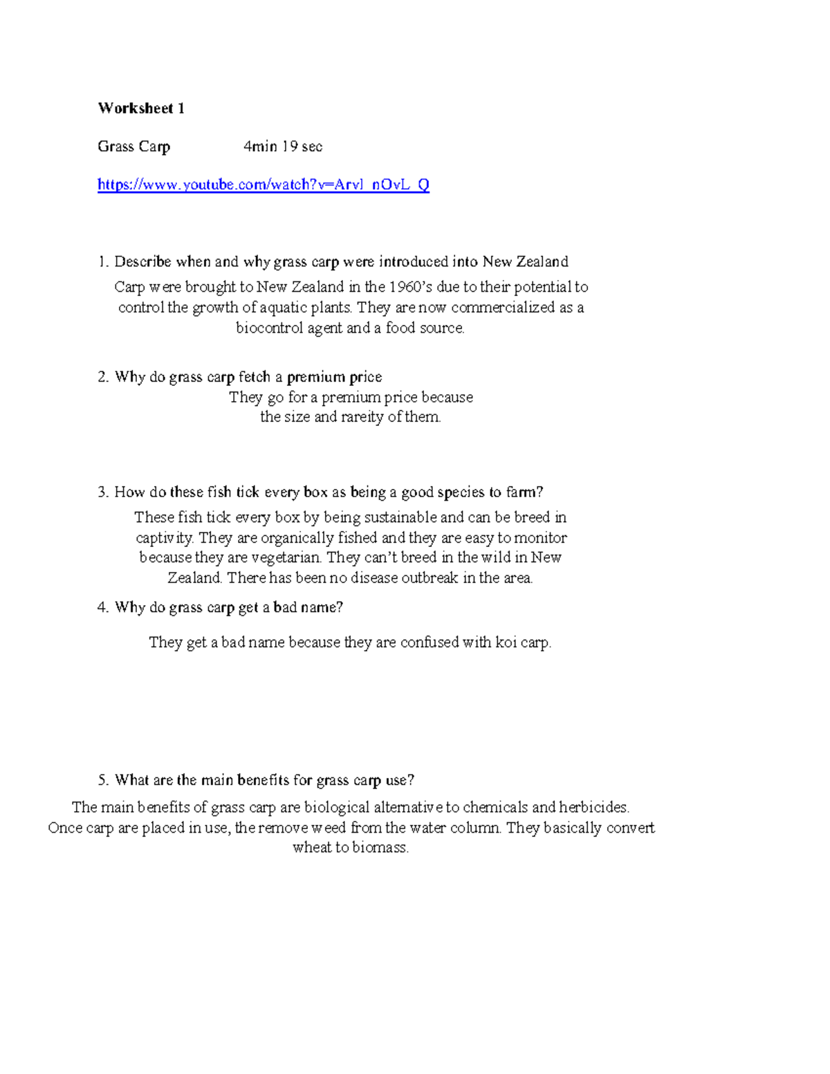 Worksheet Carp - Worksheet 1 Grass Carp 4min 19 sec youtube/watch?v ...