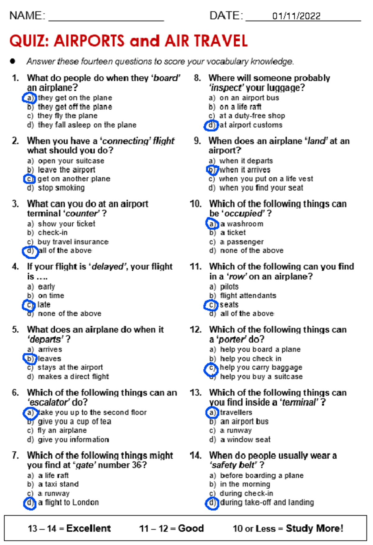 Luis Elvir Quiz Airports and AIR Travel - NAME: DATE: QUIZ: AIRPORTS ...