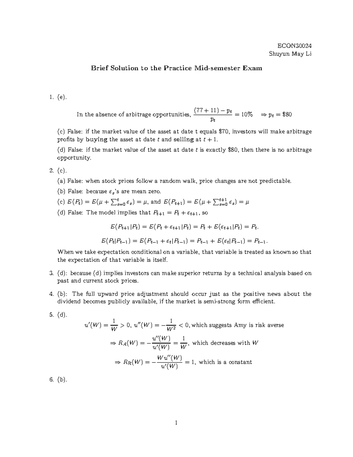 Midterm practice exam solution 2021 - ECON Shuyun May Li Brief Solution ...