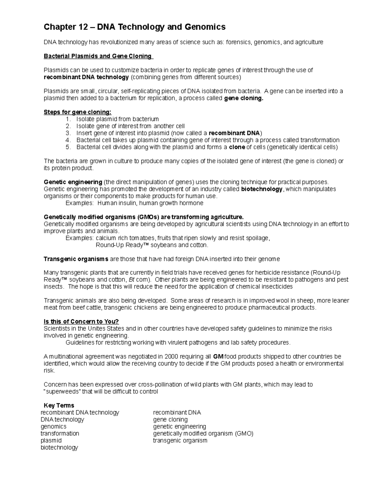 Chapter 12 - DNA Technology and Genomics - Chapter 12 – DNA Technology ...