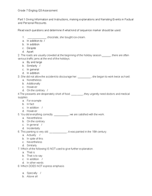 TOS Assessment English 9 - Grade Level Topic Taxonomy of Objectives ...