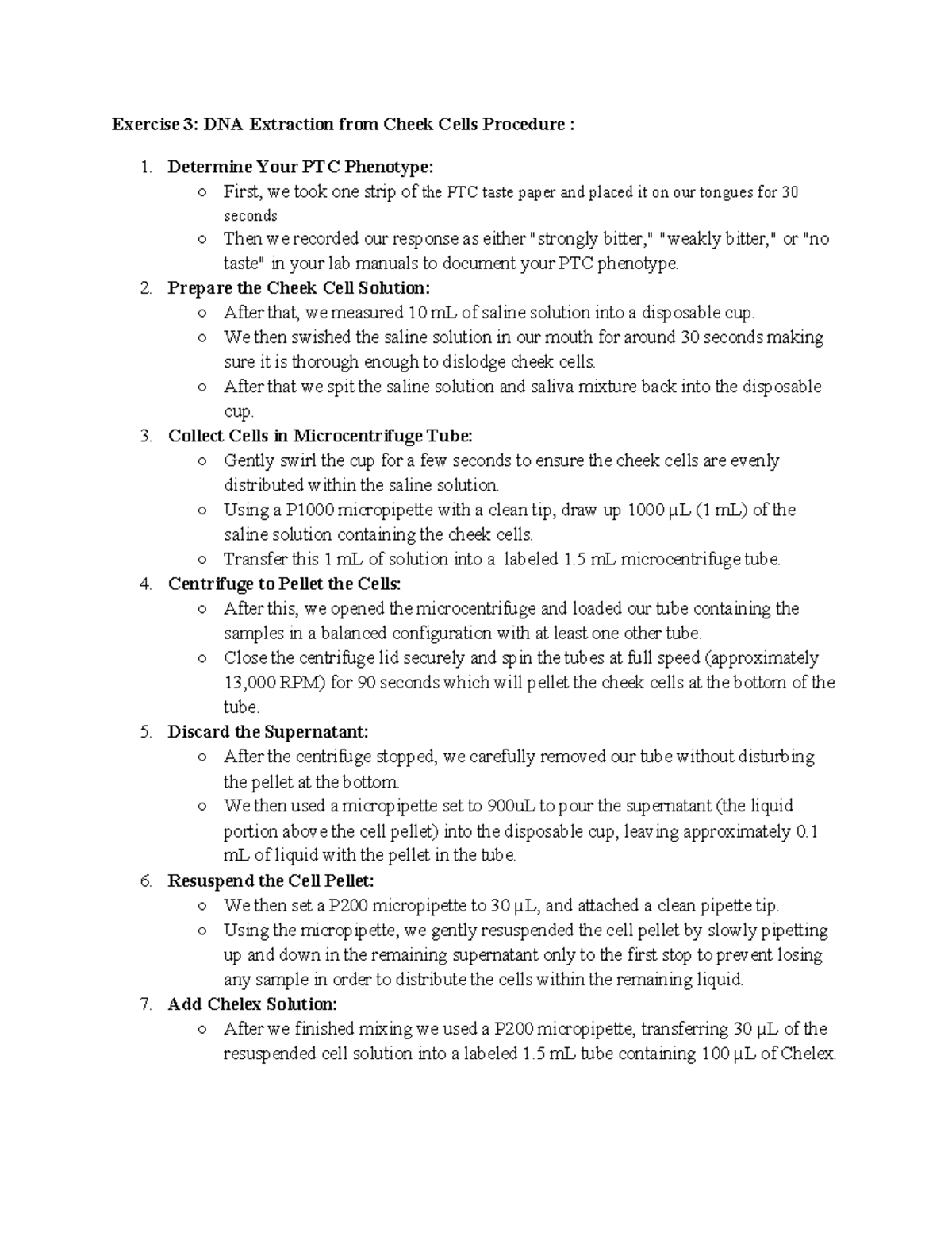 LAB 5 Procedure - BIO LAB INFO - Exercise 3: DNA Extraction from Cheek ...