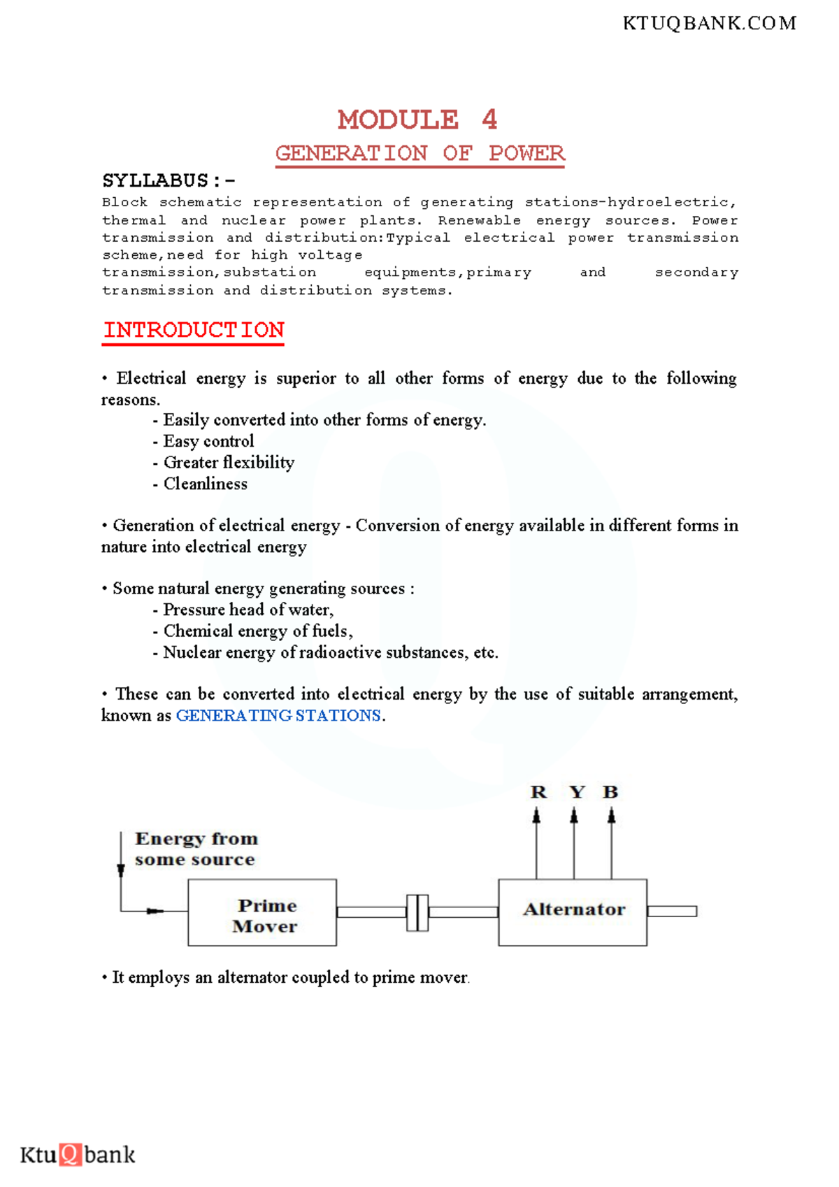 4. Module 4 - Basic Electrical - Ktu Qbank- MODULE 4 GENERATION OF POWER SYLLABUS:- Block ...