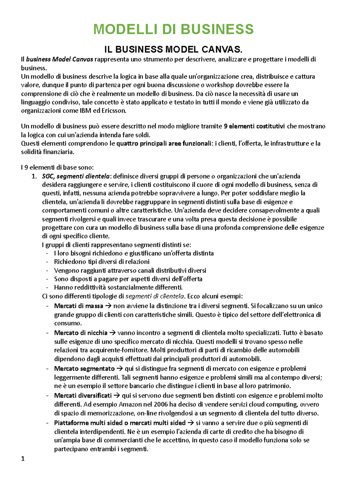 Modelli DI Business - Riassunti per passare l'esame - MODELLI DI ...