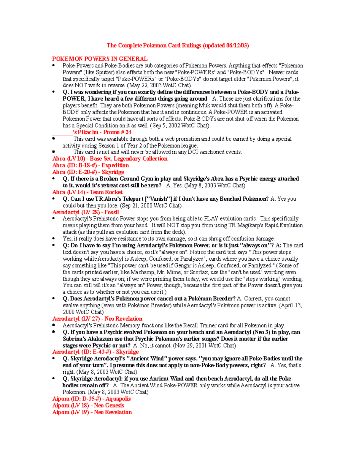 Master rules document 2 - The Complete Pokemon Card Rulings (updated 06 ...