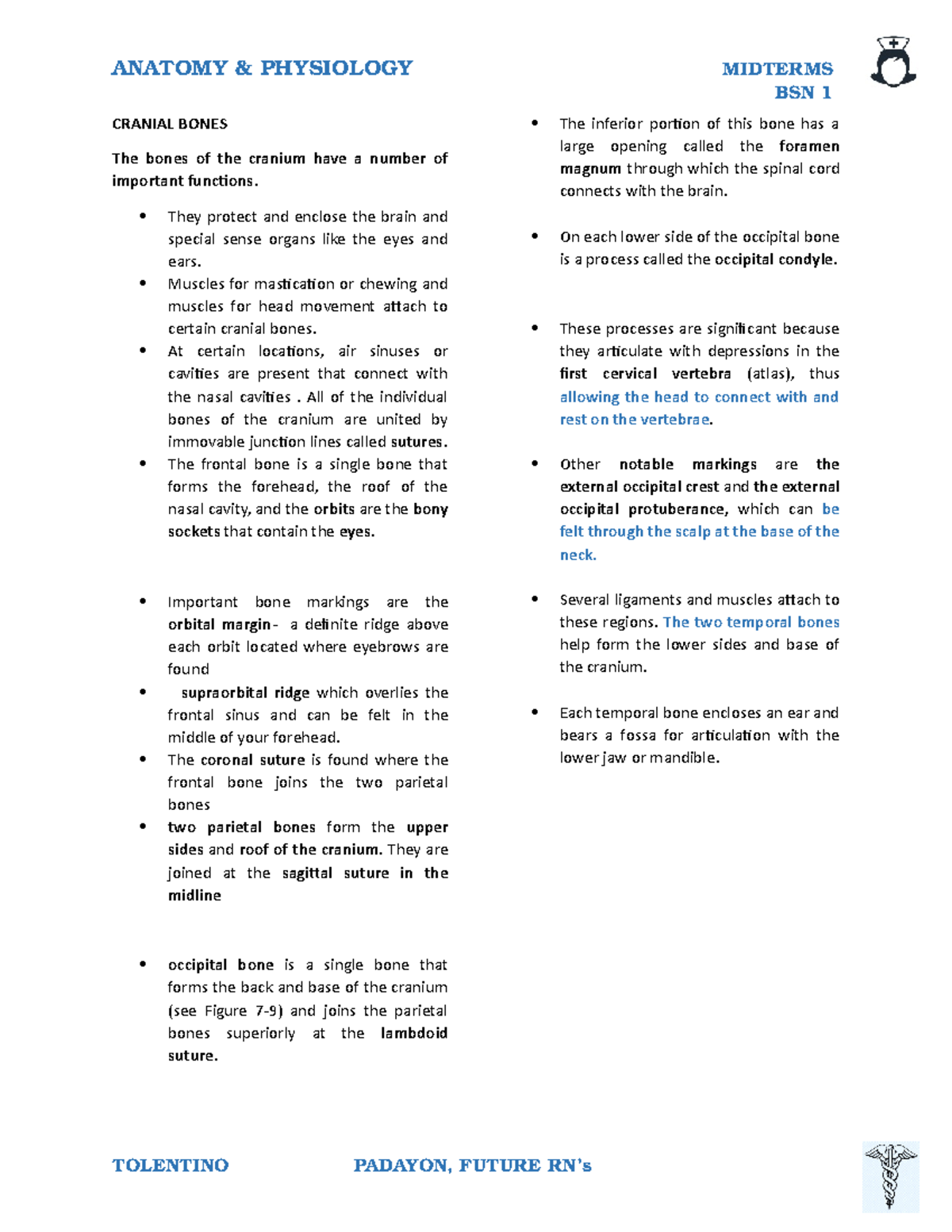 Axial Skeleton Transes - bs nursing - SWU - Studocu