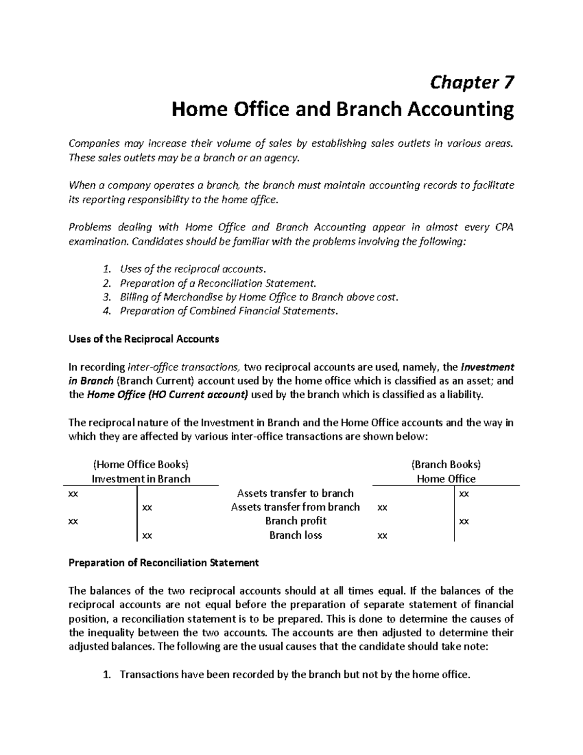 Home Office and Branch Accounting - Chapter 7 Home Office and Branch ...