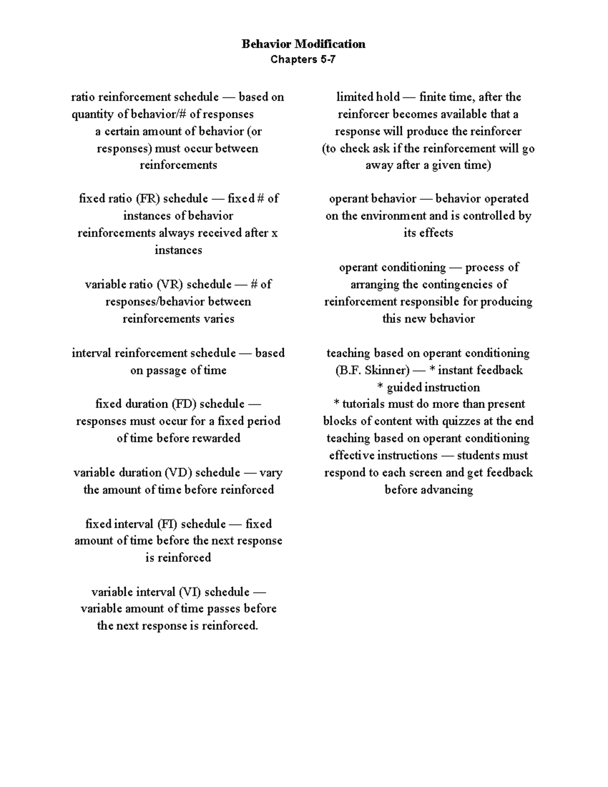 2020-Beahvior Modification(Psy3400)-Vocabulary Notes Chapters 5-7 ...