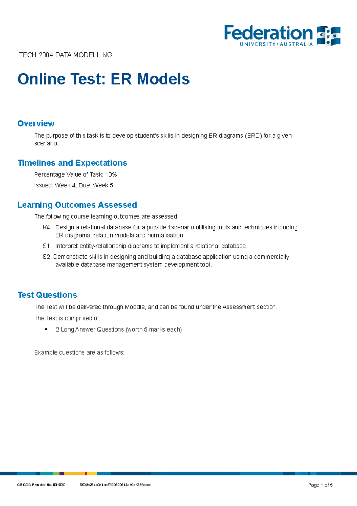 ITECH2004 Online Test - ER Models - Guidance - 2020 - Online Test: ER ...