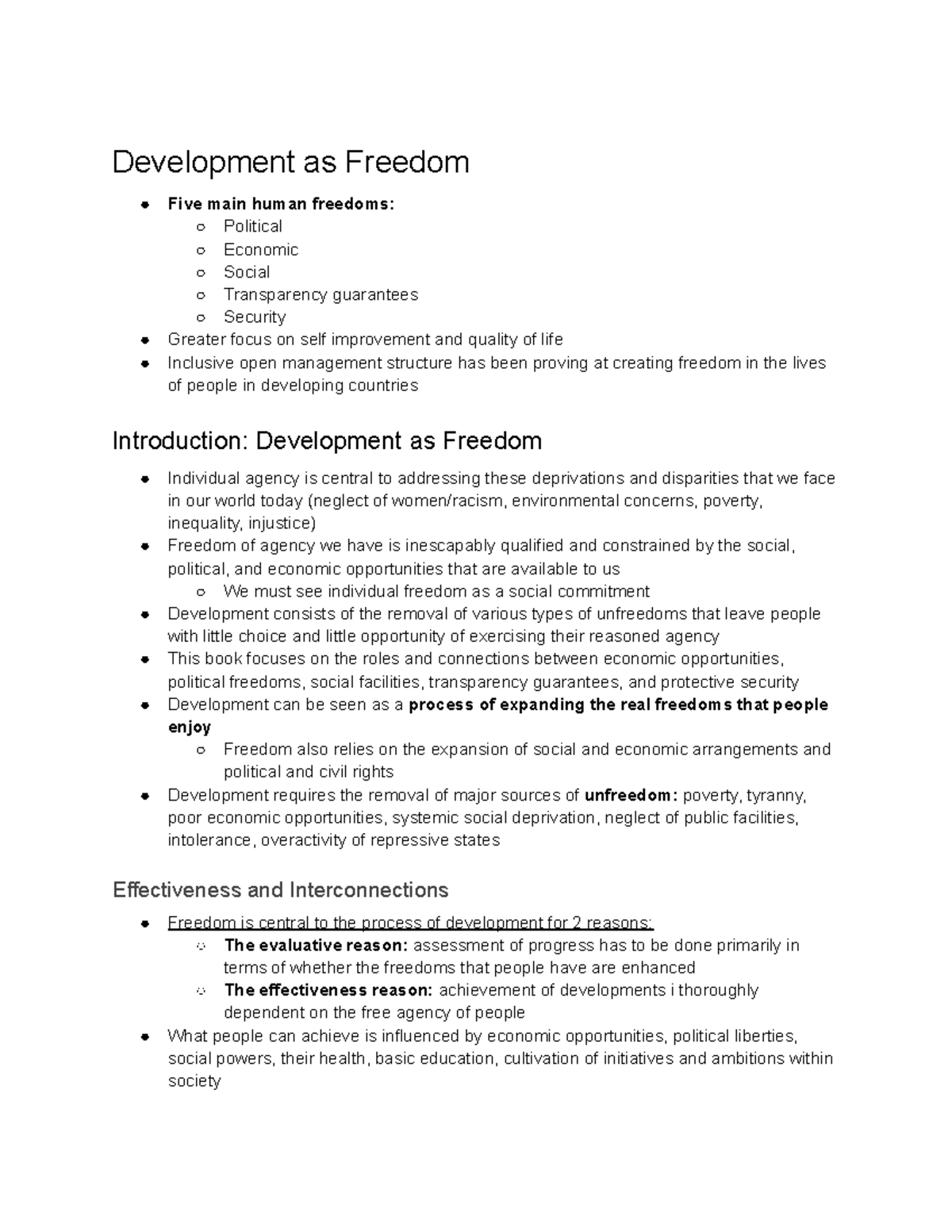 Sen Development as Freedom Ch 1-3 - Development as Freedom Five main ...