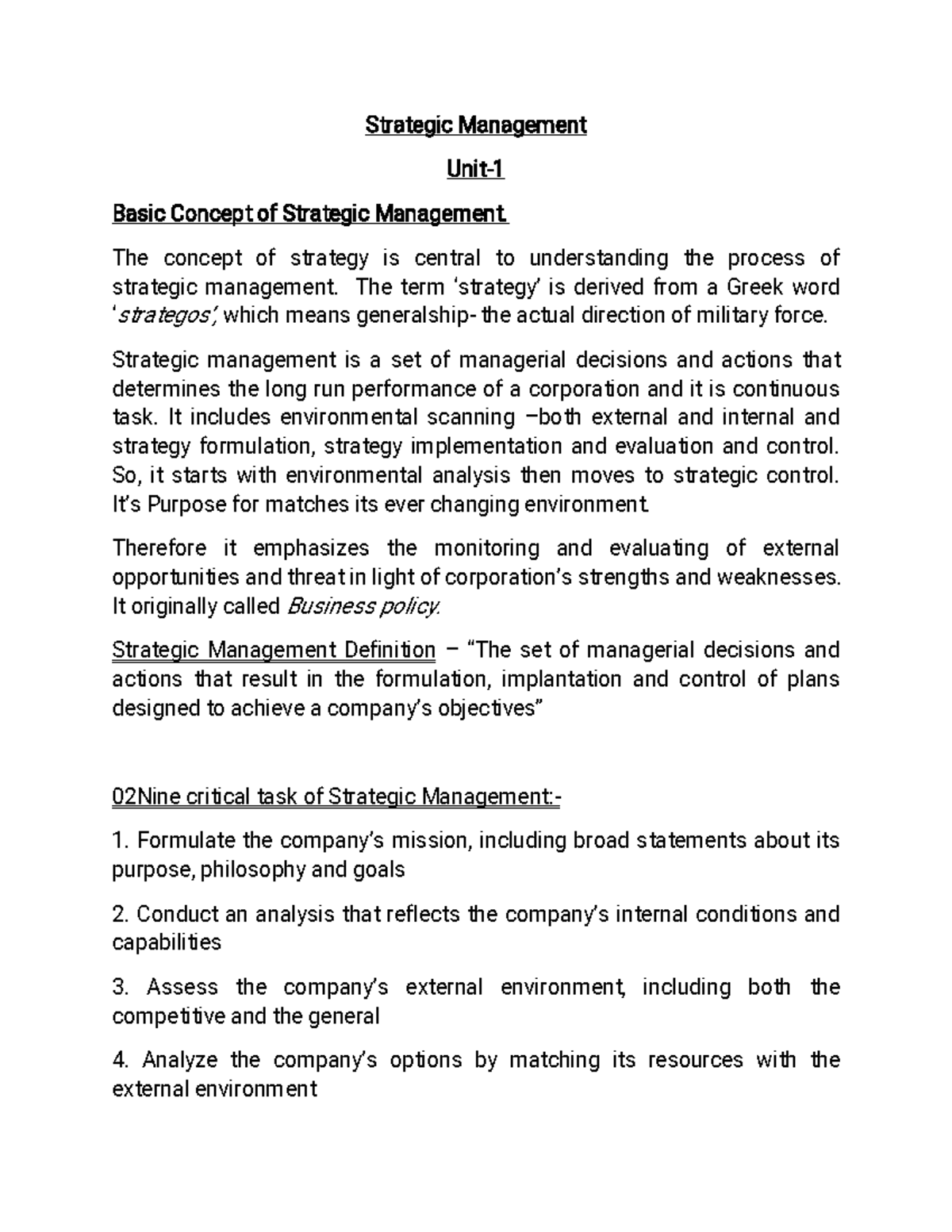 Strategic Management Unit 1 Mba Strategicmanagement Unit 1