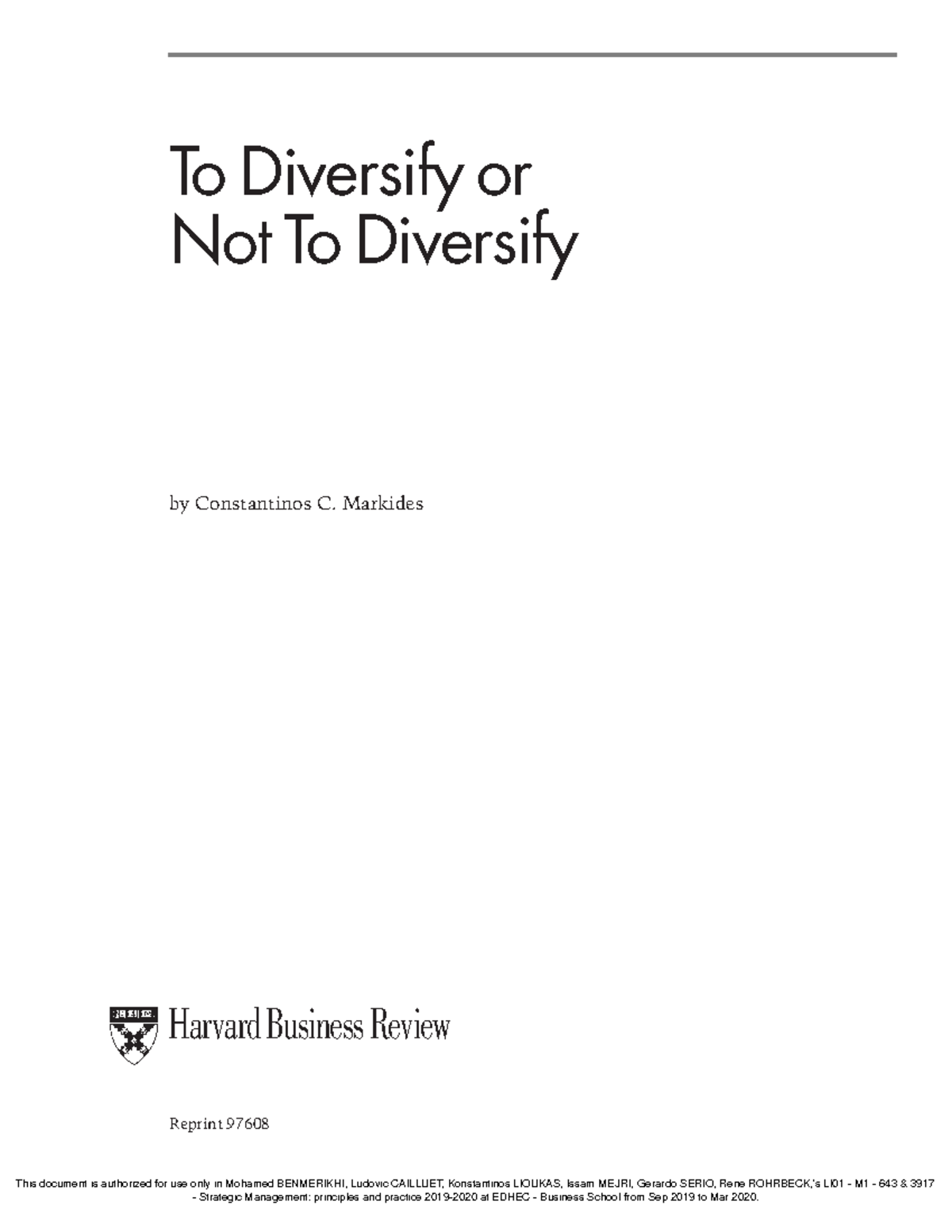 Reading 1 - Part B.2 - Diversify - To Diversify or Not To Diversify ...
