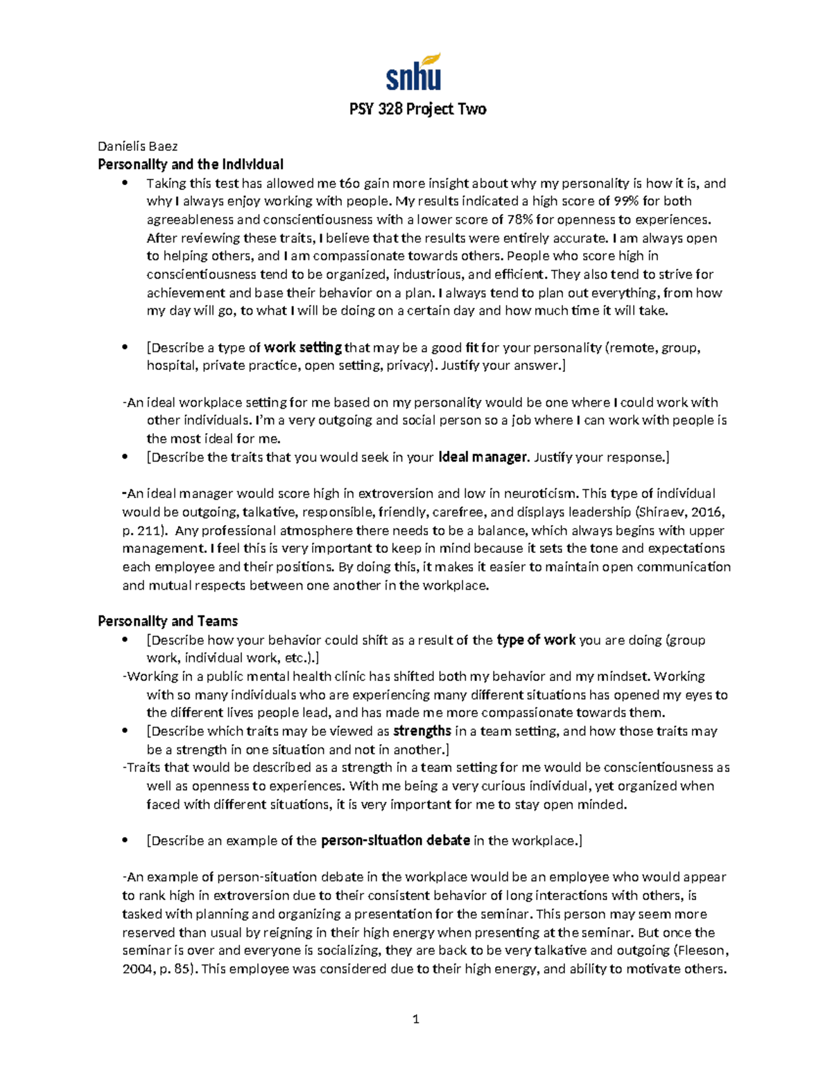 PSY 328 Module 7 Project - PSY 328 Project Two Danielis Baez ...