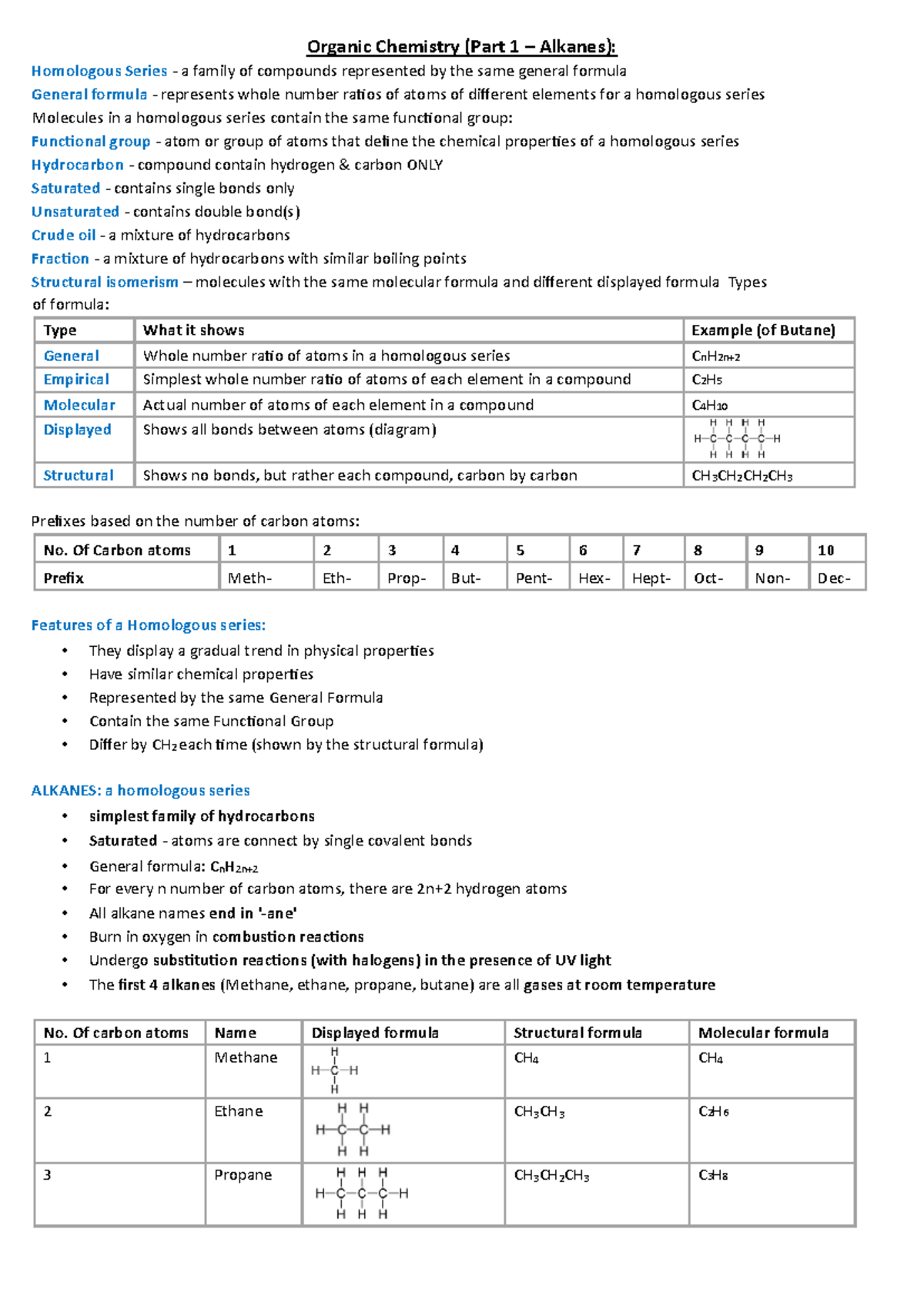 Chemistry Edexcel Igcse - Organic Chemistry (Part 1) notes - Organic ...