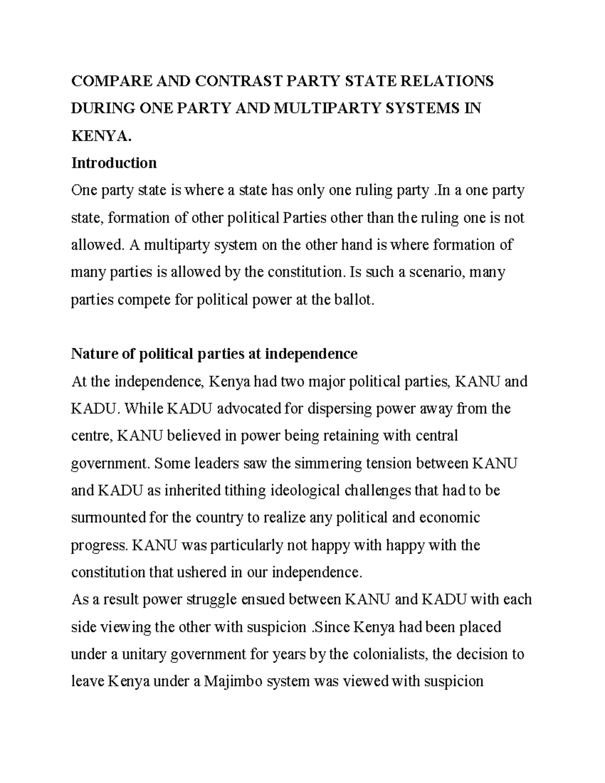 Assignment CPS 104 - COMPARE AND CONTRAST PARTY STATE RELATIONS DURING ...