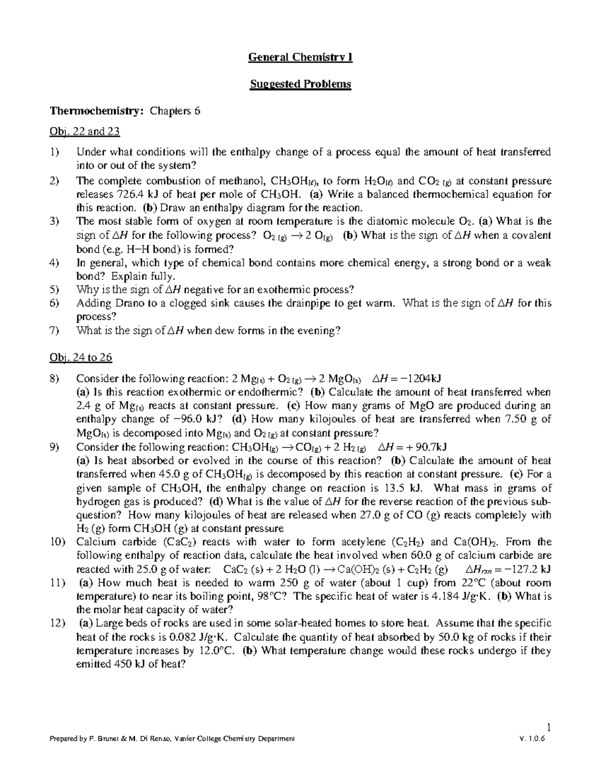 NYA Problems - Thermochemistry Obj - General Chemistry I Suggested Problems Thermochemistry: Obj ...