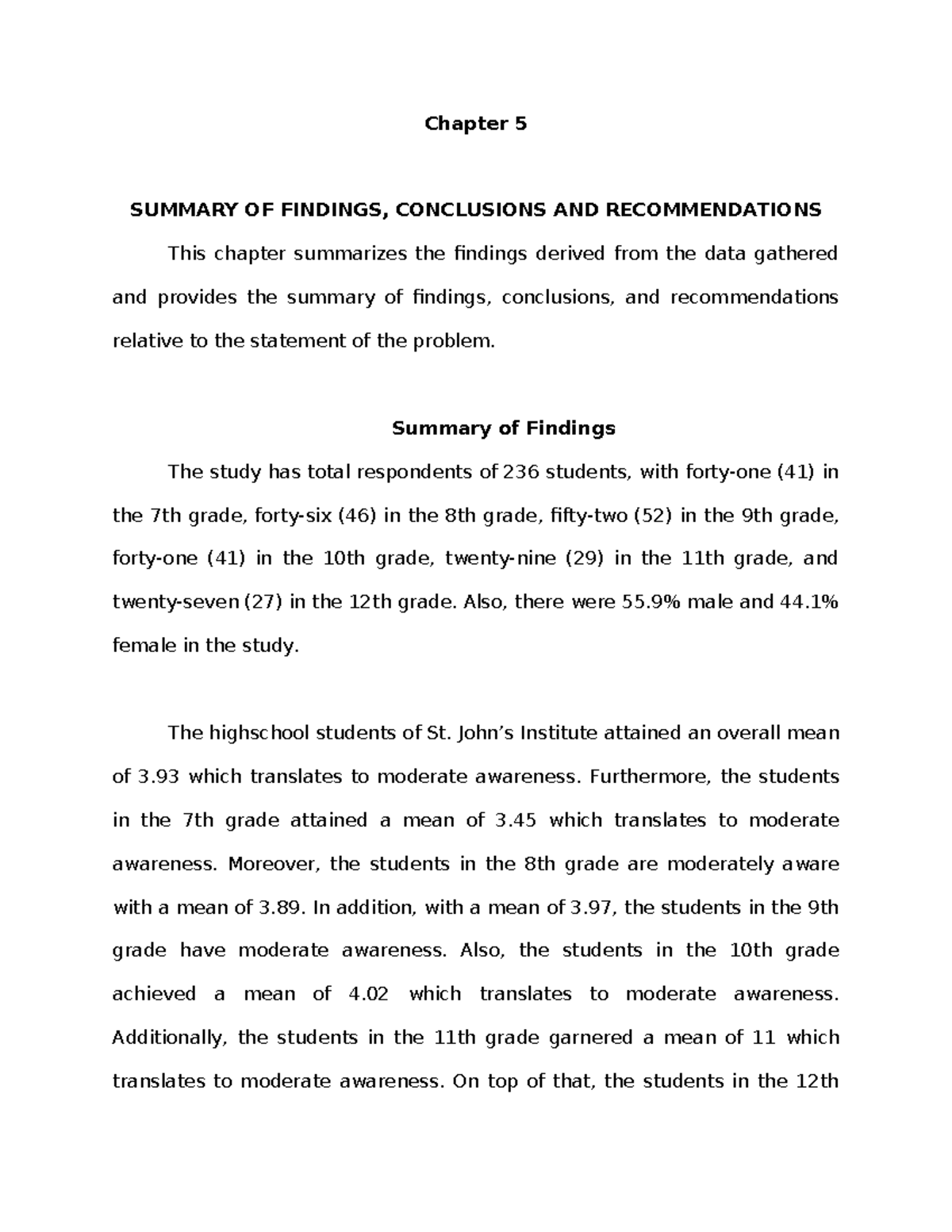 Chapter 5 ( Final) - Chapter 5 SUMMARY OF FINDINGS, CONCLUSIONS AND ...