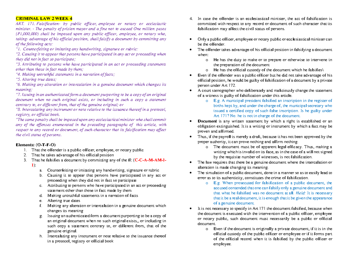 Criminal LAW 2 WEEK 4 - Summary The Revised Penal Code Title 2 ...