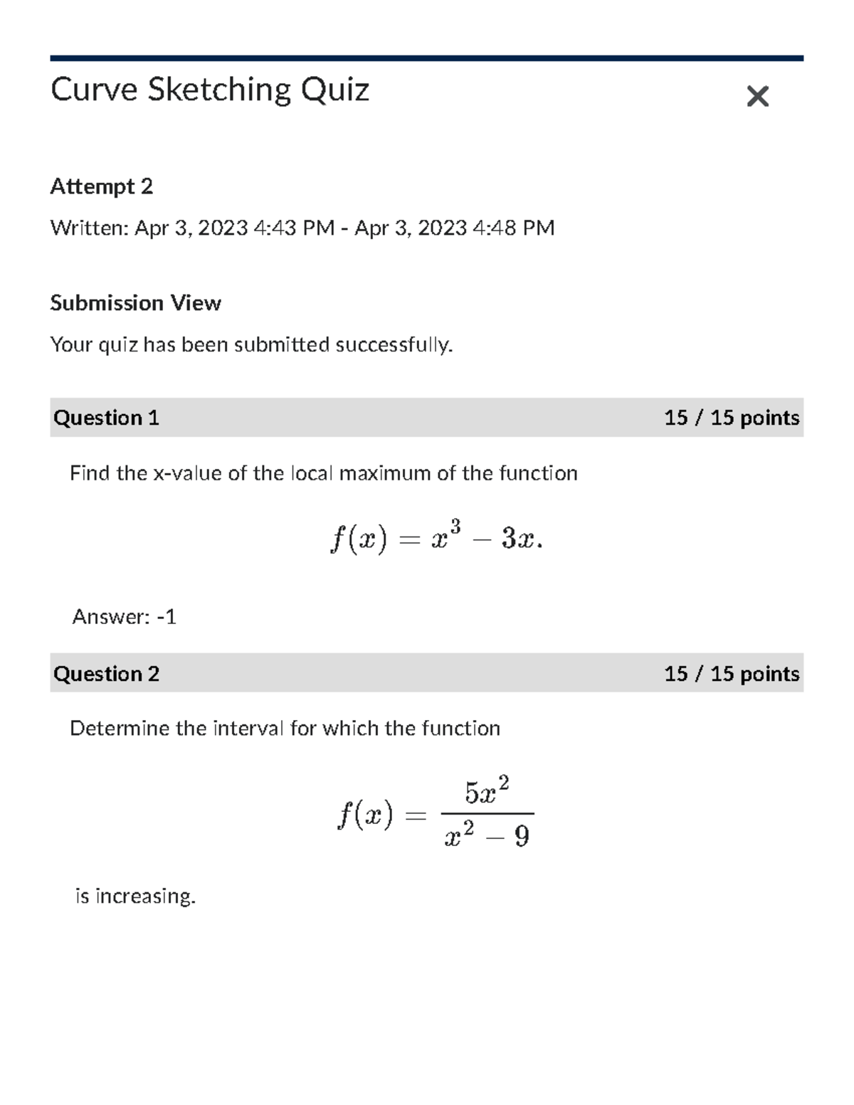 - Curve Sketching Quiz - Spring 2023 - Calculus I (MATH-1441-01F ...
