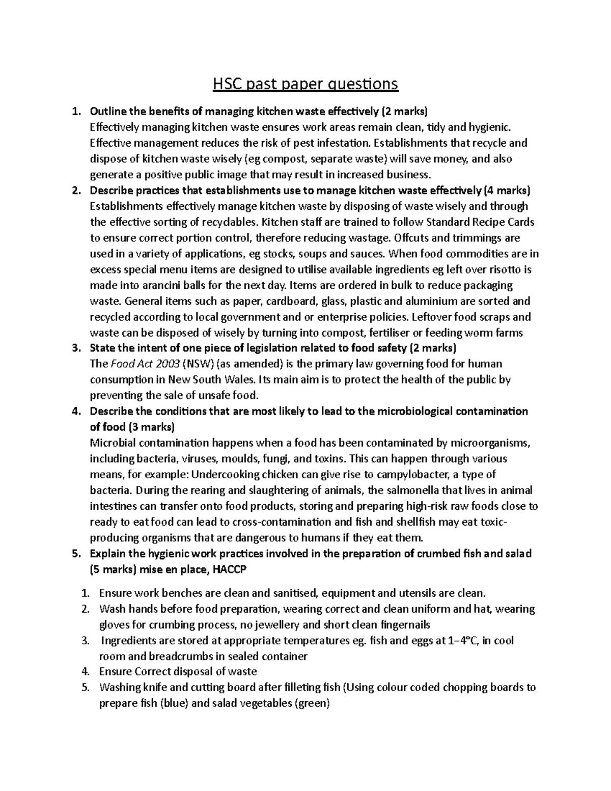 HSC past paper questions - HSC past paper questions Outline the ...