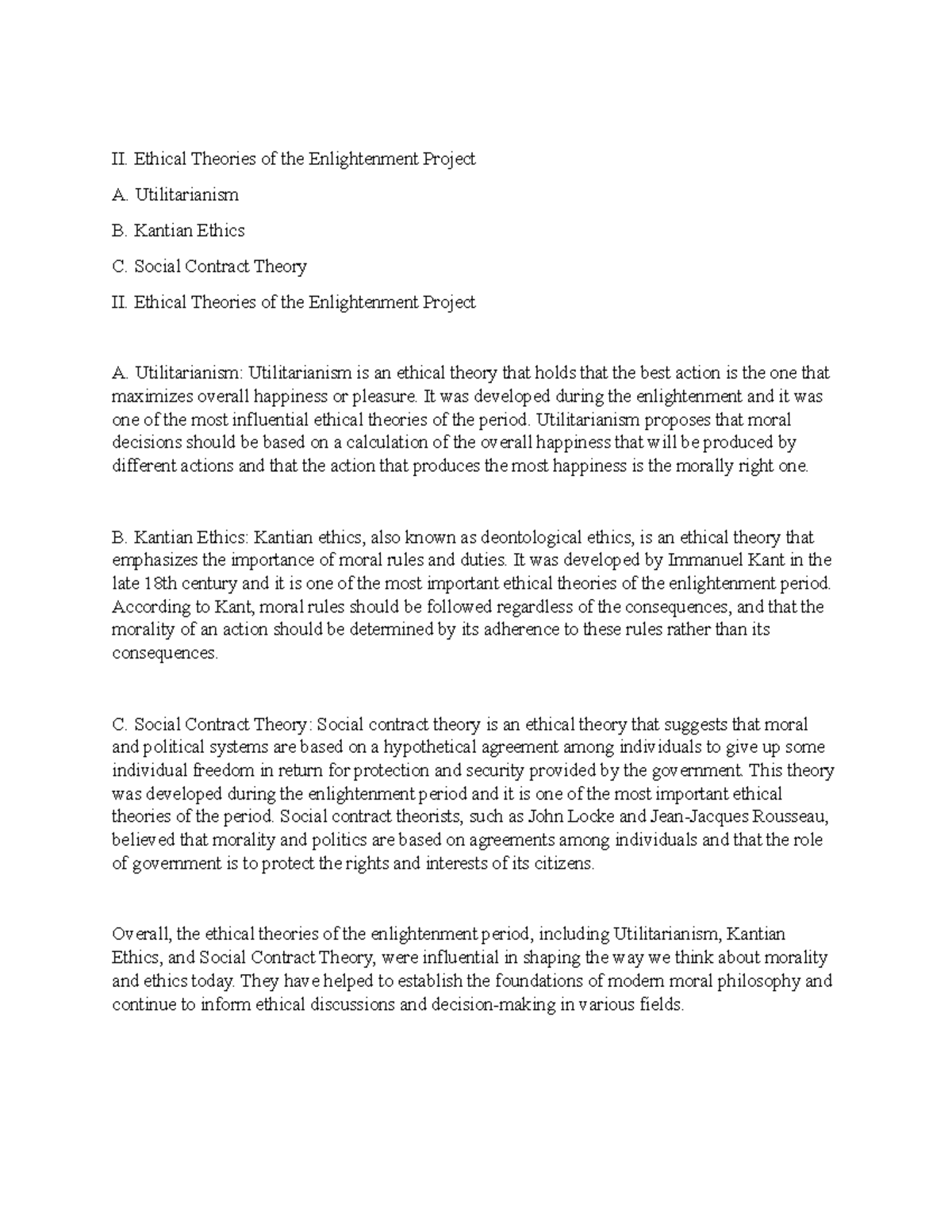 The Enlightenment Project and contemporary ethics 2 - II. Ethical ...