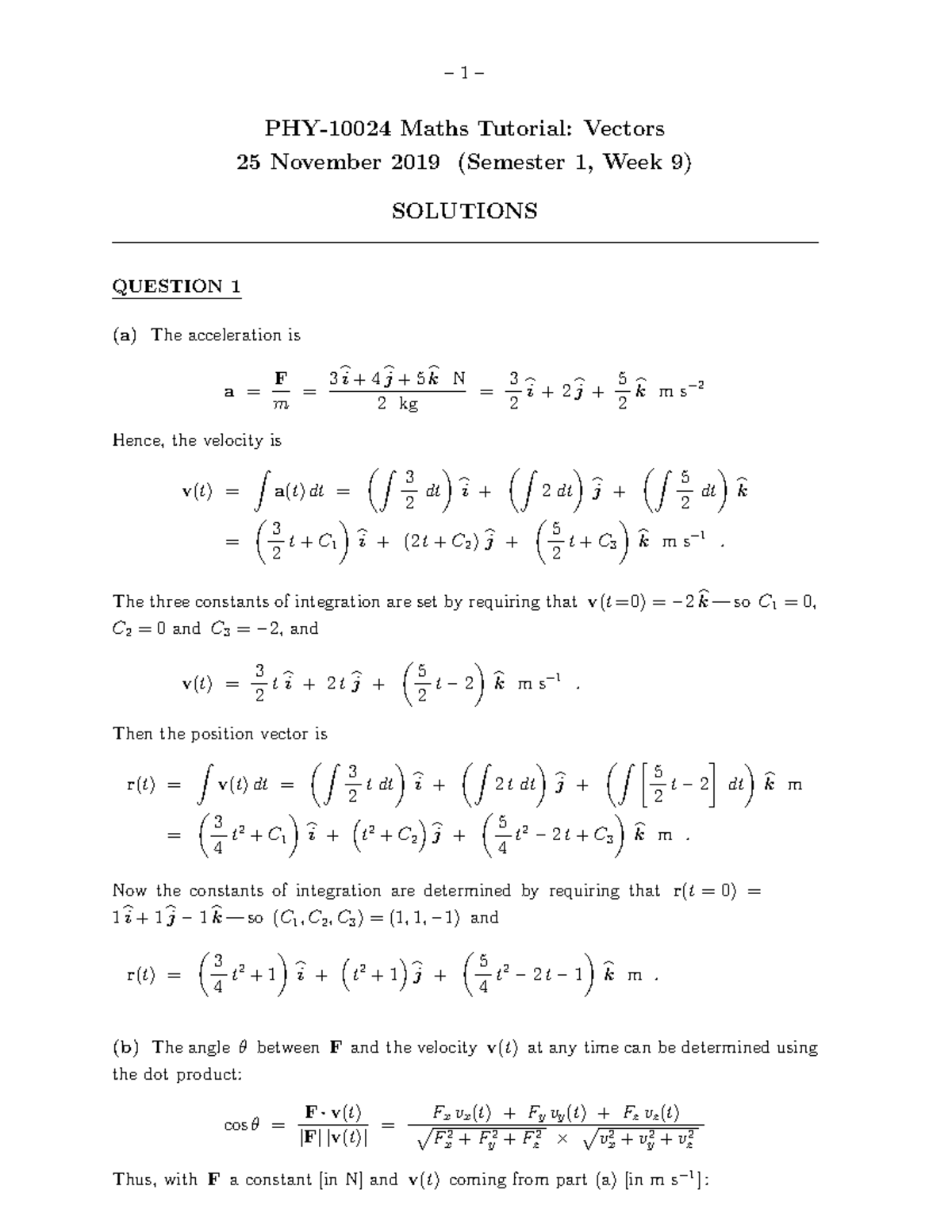 Semester 1 Tutorial 8 2019 Solutions - PHY-10024 Maths Tutorial ...