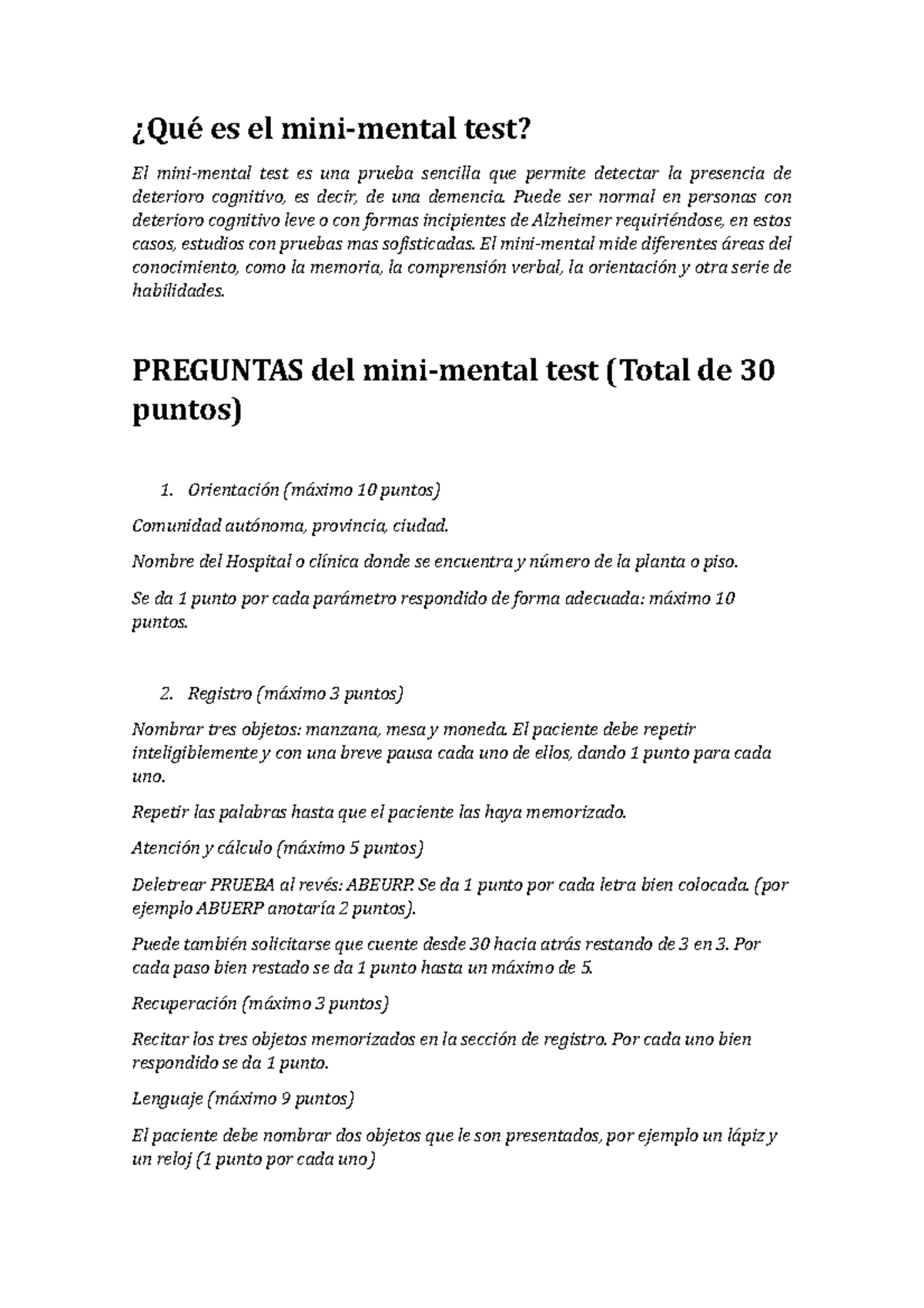 Qué es el minimental test - ¿Qué es el mini-mental test? El mini-mental ...