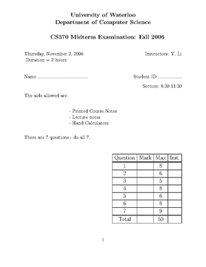 CS370 Fall 2002 Midterm Examination - Cs 370 - Studocu