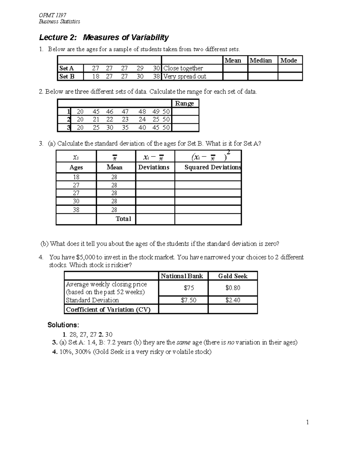 Session 2 - Lecture notes 2 - OPMT 1197 Business Statistics Lecture 2 ...
