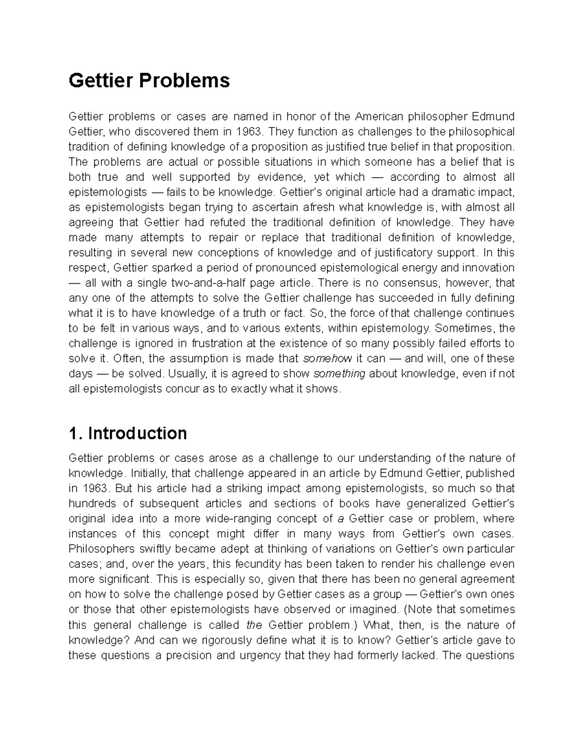 Philosophy Notes #4 PHL 454 - Gettier Problems Gettier problems or ...