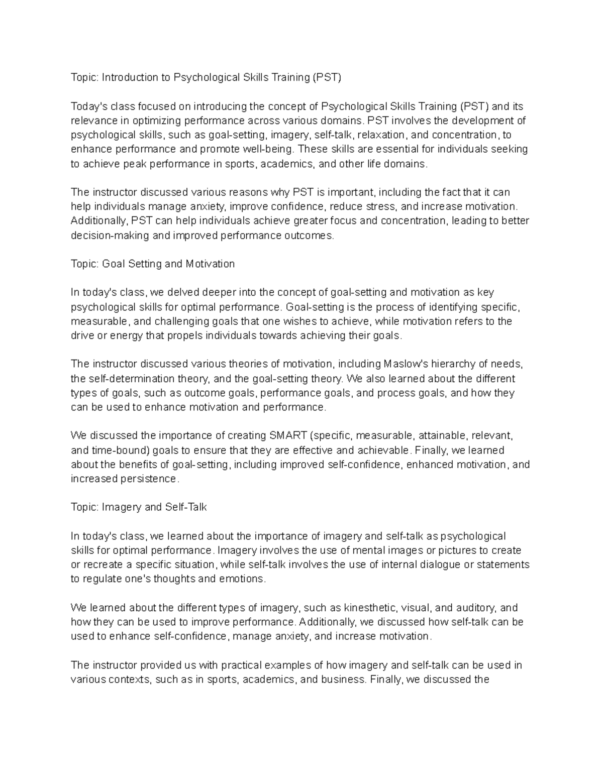 Topic Introduction to Psychological Skills Training (PST) - PST ...