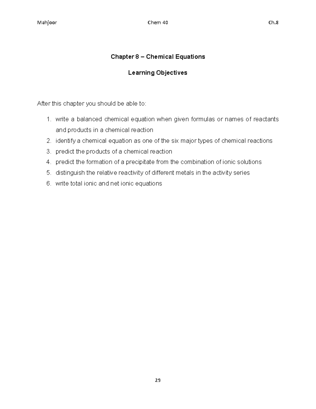 HW 8: Chemical Equations - Chapter 8 – Chemical Equations Learning ...