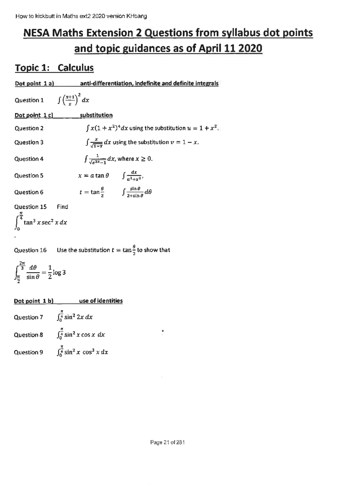 Ext II all syllabus dot points with example questions and solutions ...