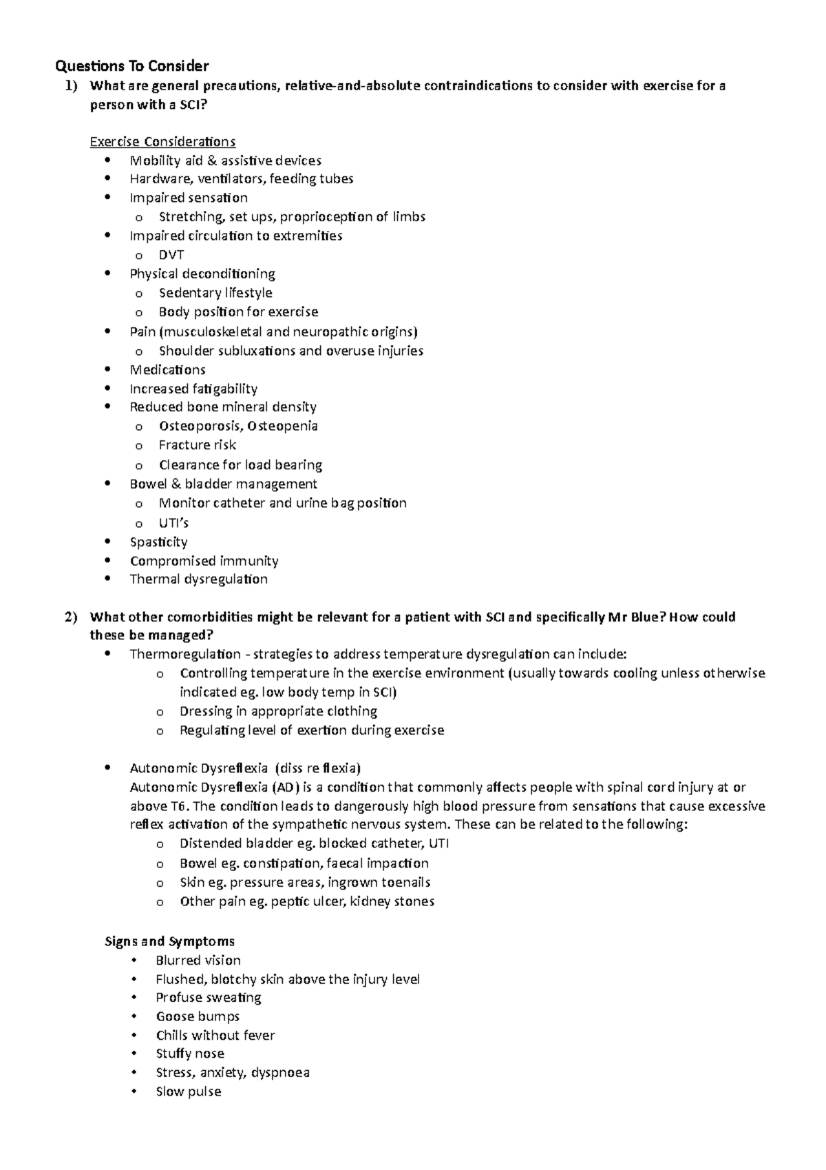 Spinal cord injury - notes and research on a SCI case study - Questions ...